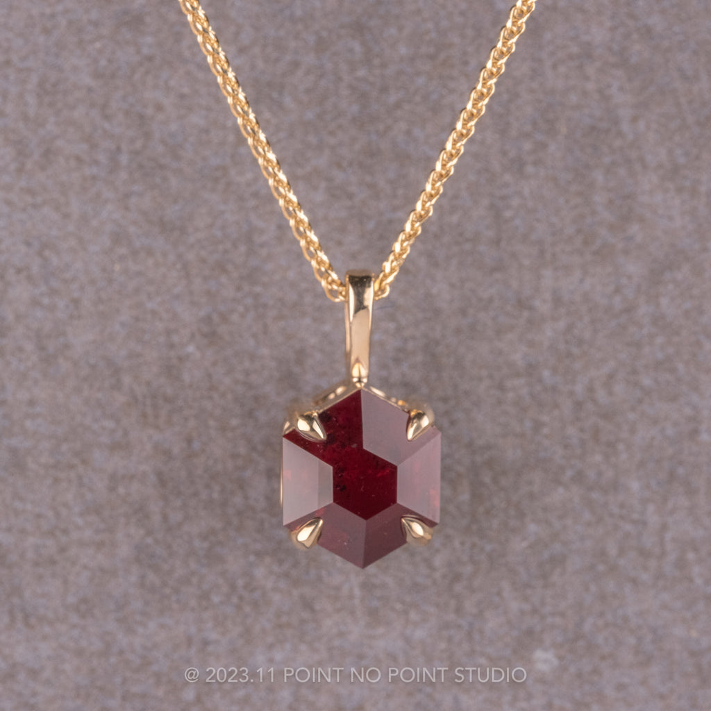 Hexagon Ruby Necklace, 14k Yellow Gold – Point No Point Studio