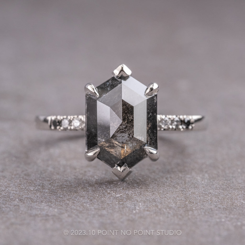 Black Speckled Diamond Engagement Ring, Point No Point Studio