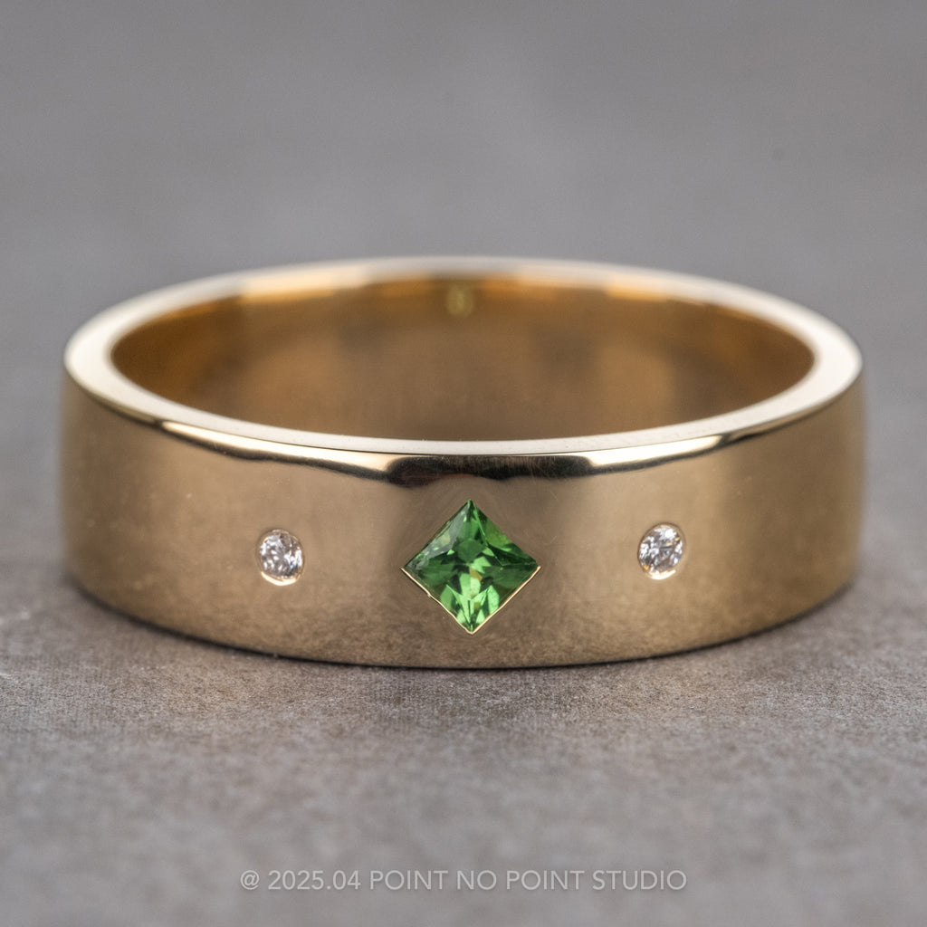 Green Garnet and Diamond Comfort Fit Men's Ring – Point No Point Studio