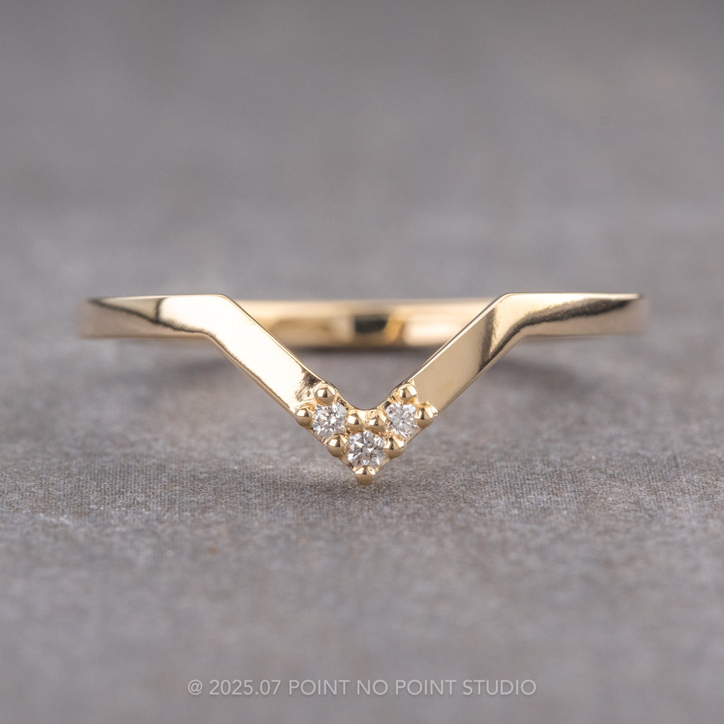 Quinn Wedding Ring, 3 Diamond, Square Band – Point No Point Studio
