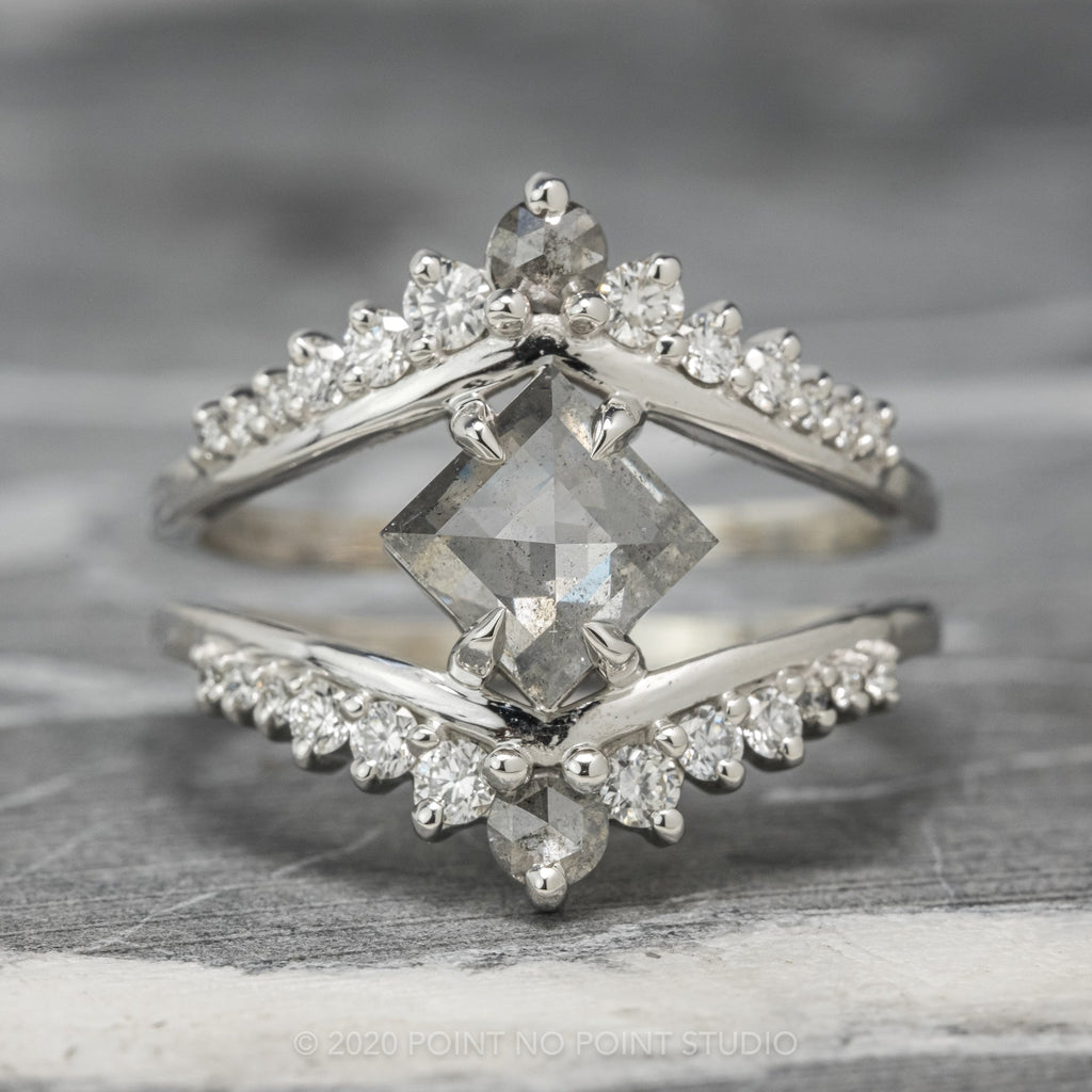 Grey Speckled Lozenge Diamond Engagement Ring, Point No Point Studio