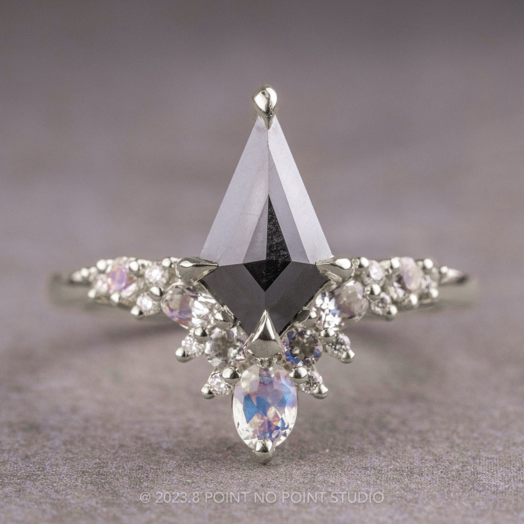 Black Diamond and Moonstone Engagement Ring, Point No Point Studio