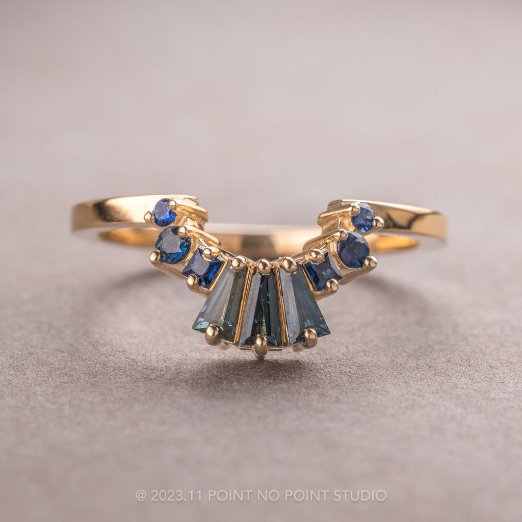 Wren Basket Wedding Ring, 9 Sapphire, Loaf Band – Point No Point Studio