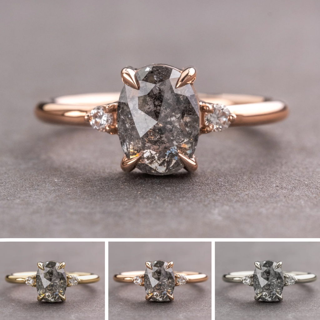 Salt and Pepper Diamond Engagement Ring, Point No Point Studio