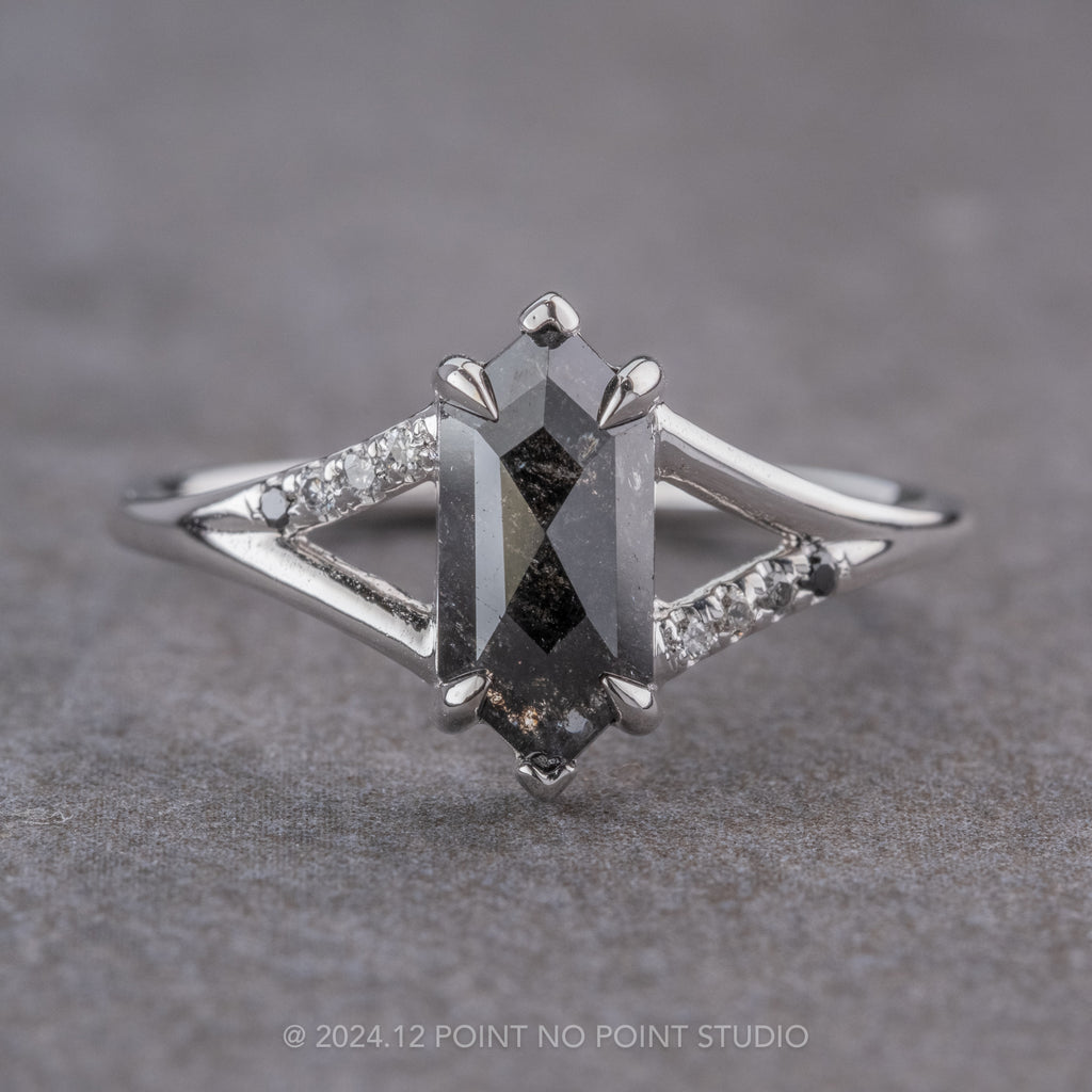 Black Speckled Diamond Engagement Ring, Point No Point Studio