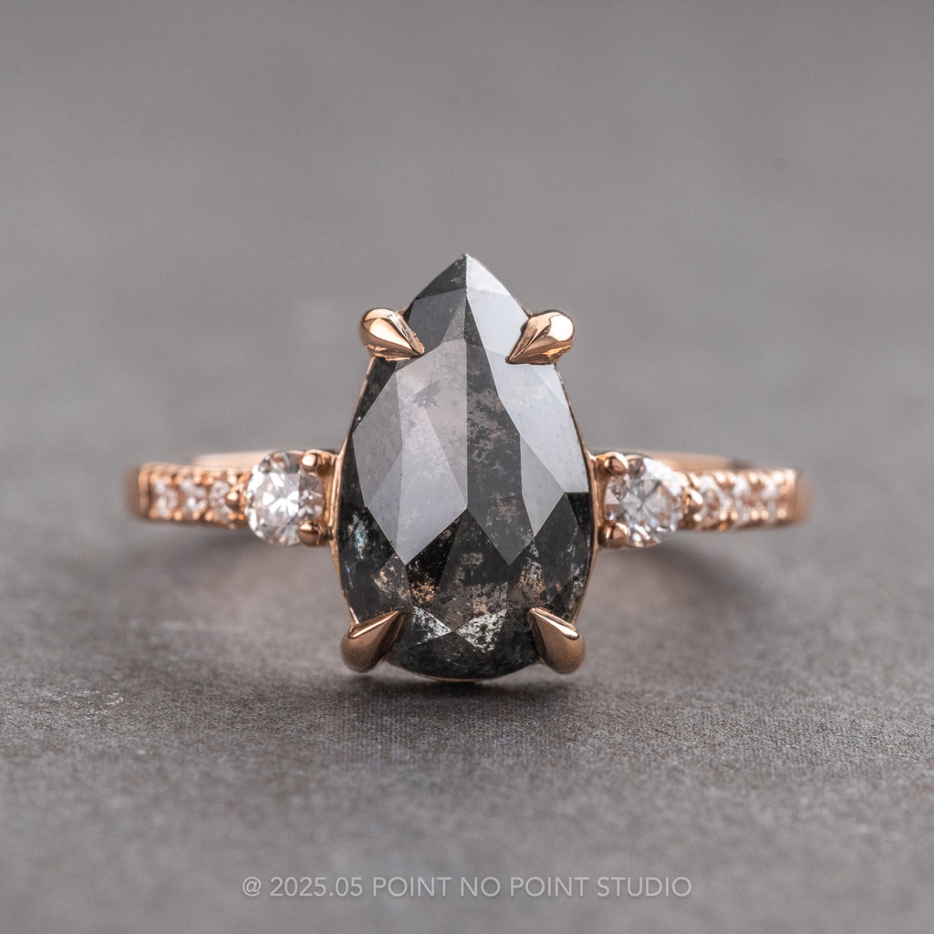 Black Speckled Diamond Engagement Ring, Point No Point Studio