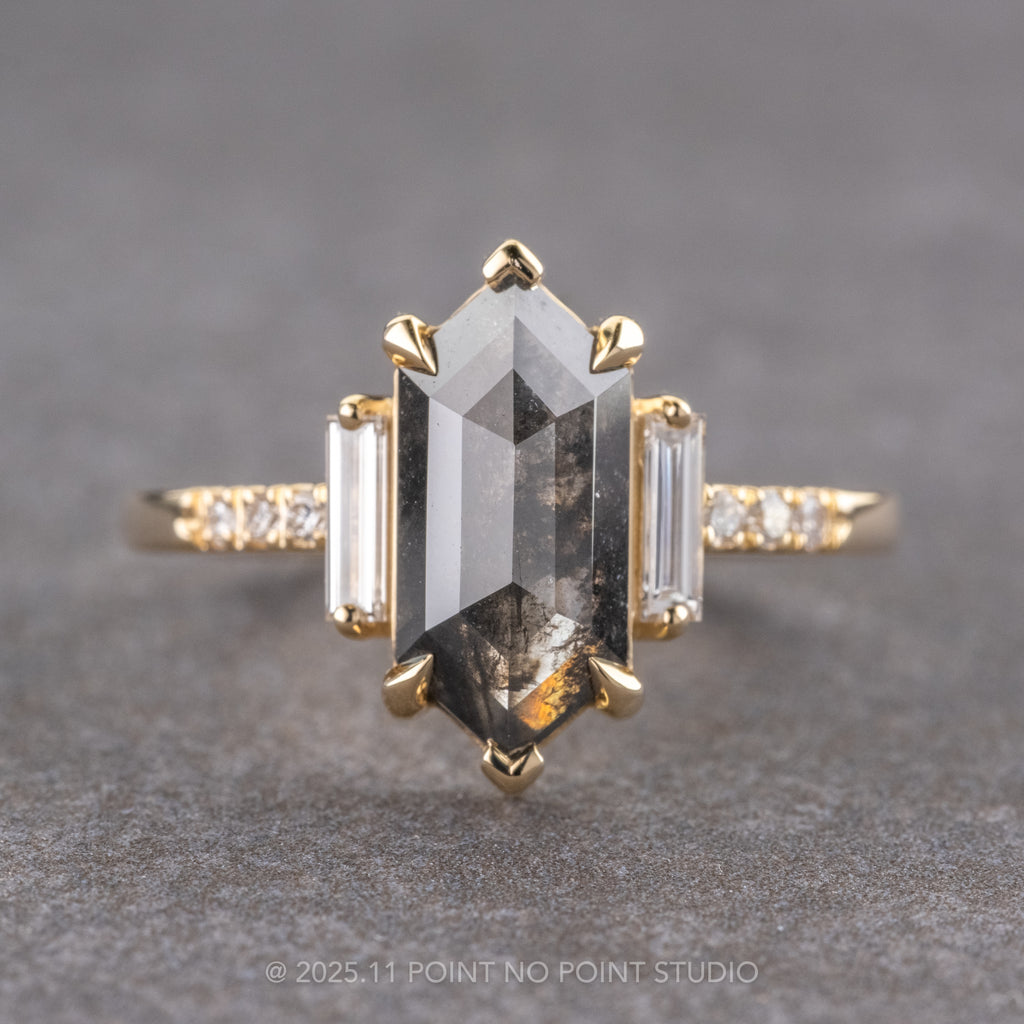 Black Speckled Diamond Engagement Ring, Point No Point Studio