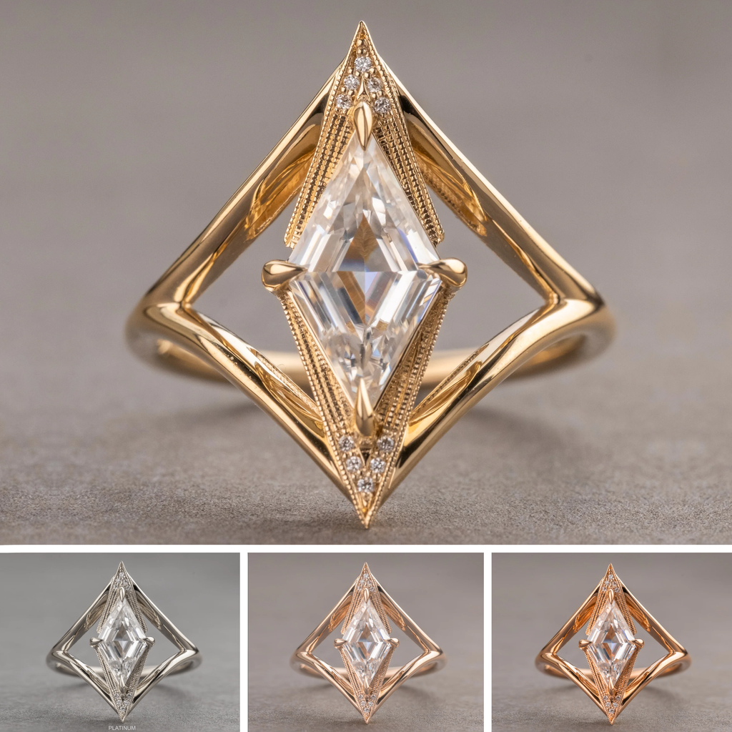 Moissanite and Diamond Engagement Ring, Point No Point Studio
