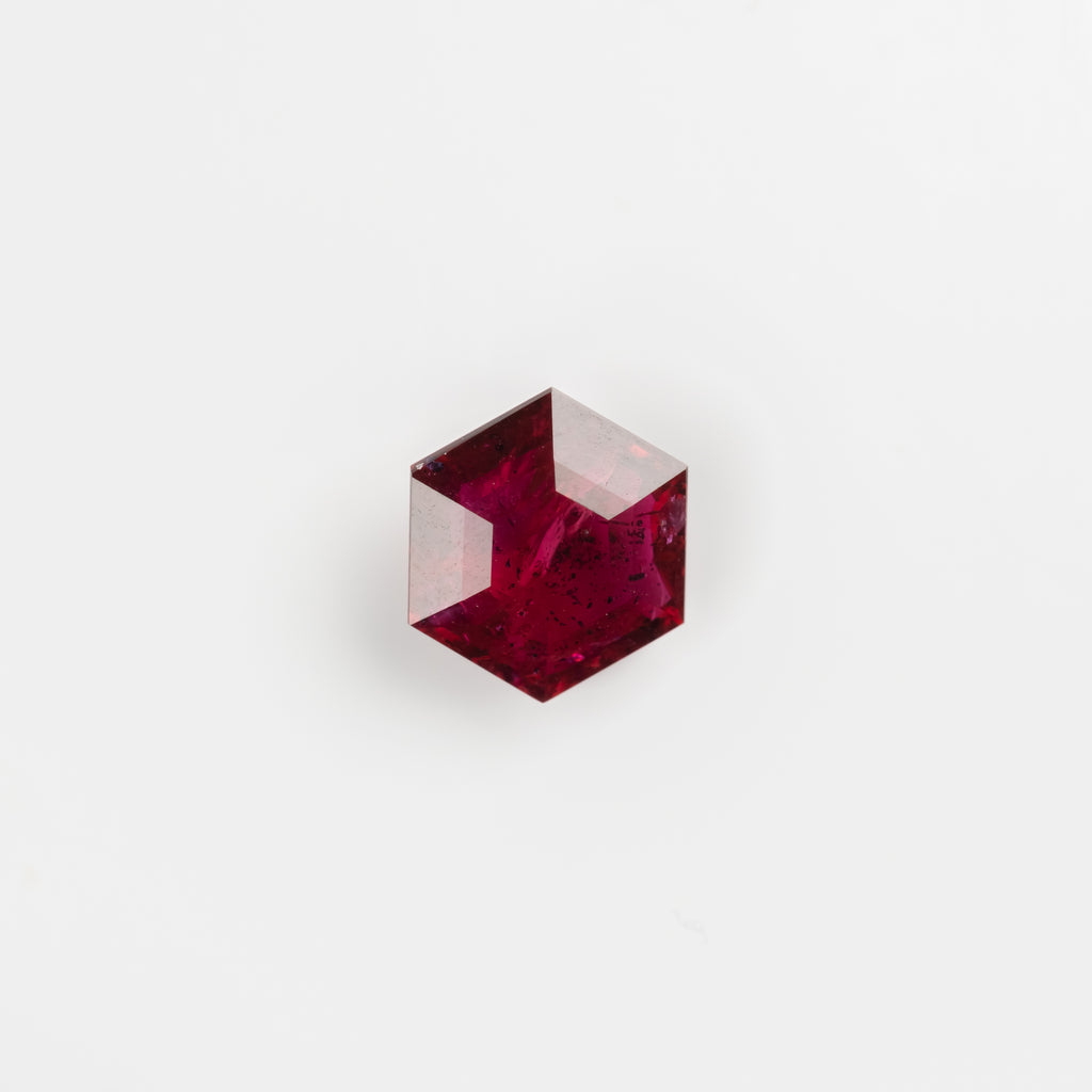 1.65 Carat Deep Red Hexagon Ruby, Point No Point Studio