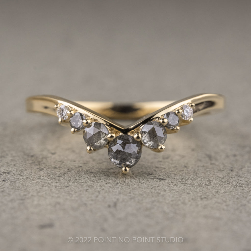 Grey and White Diamond Contour Wedding Ring, Catherine Setting, 14k Ye ...