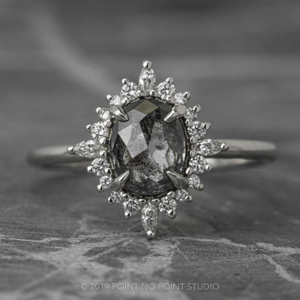 Black Speckled Diamond Engagement Ring, Point No Point Studio