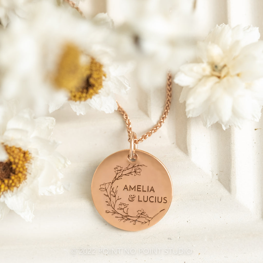 14k Gold Engraved Circe Large Round Charm – Point No Point Studio
