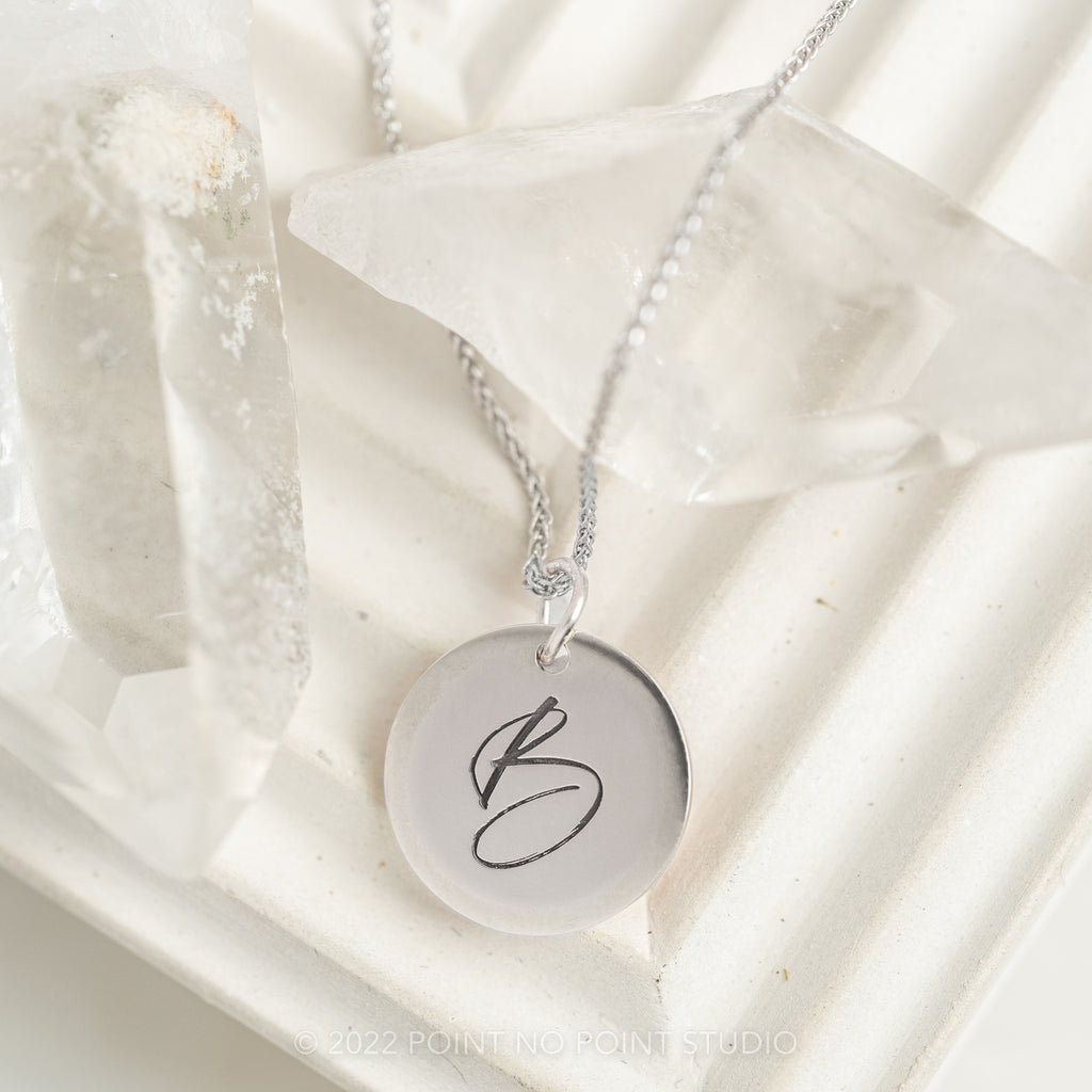 14k Gold Engraved Phoenix Single Initial Large Round Charm – Point No ...