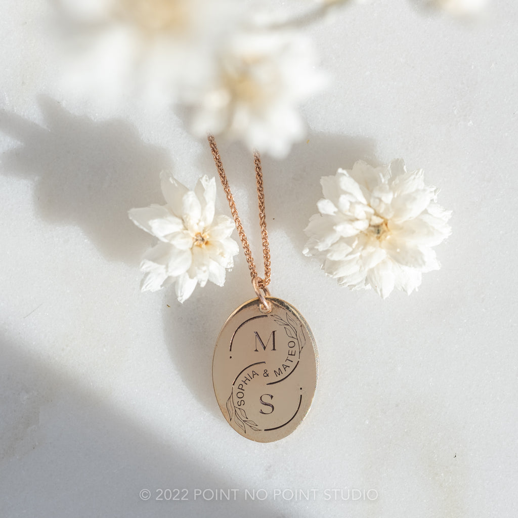 14k Gold Engraved Lark Large Oval Charm – Point No Point Studio