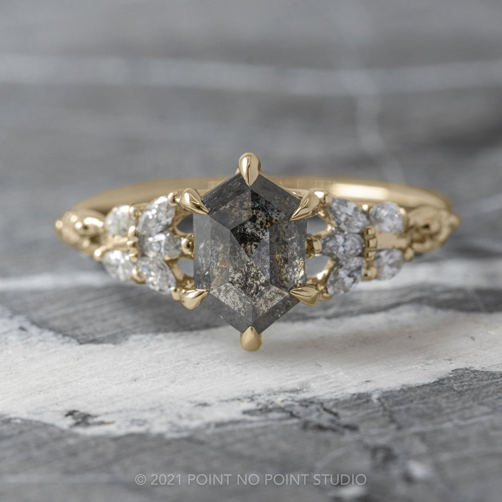 Black Speckled Diamond Engagement Ring, Point No Point Studio
