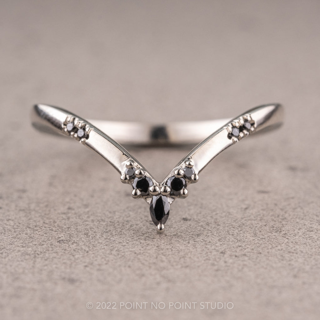 Flora Wedding Ring, 9 Black Diamond, Loaf Band – Point No Point Studio