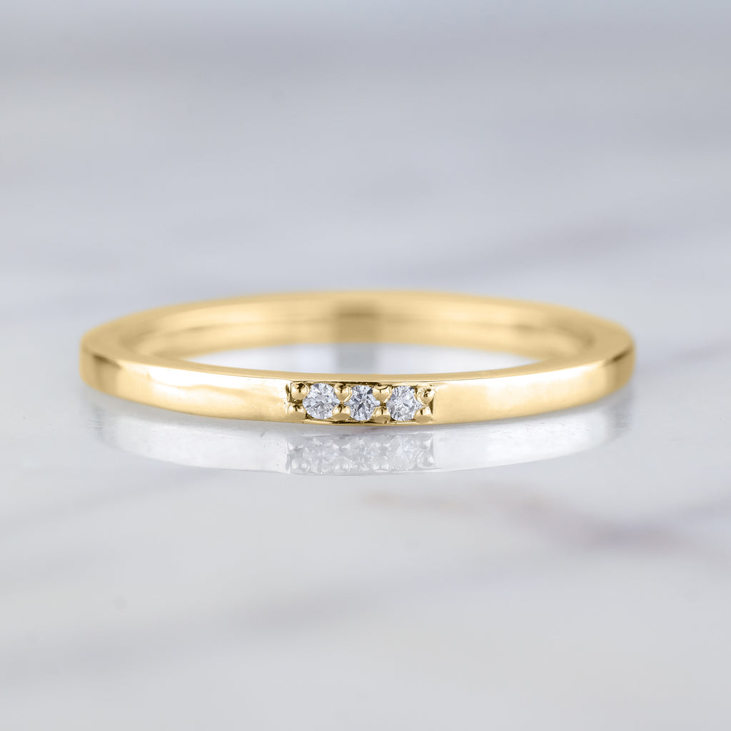 14k Yellow Gold 3 Diamond Wedding Band, Rectangle Style – Point No ...